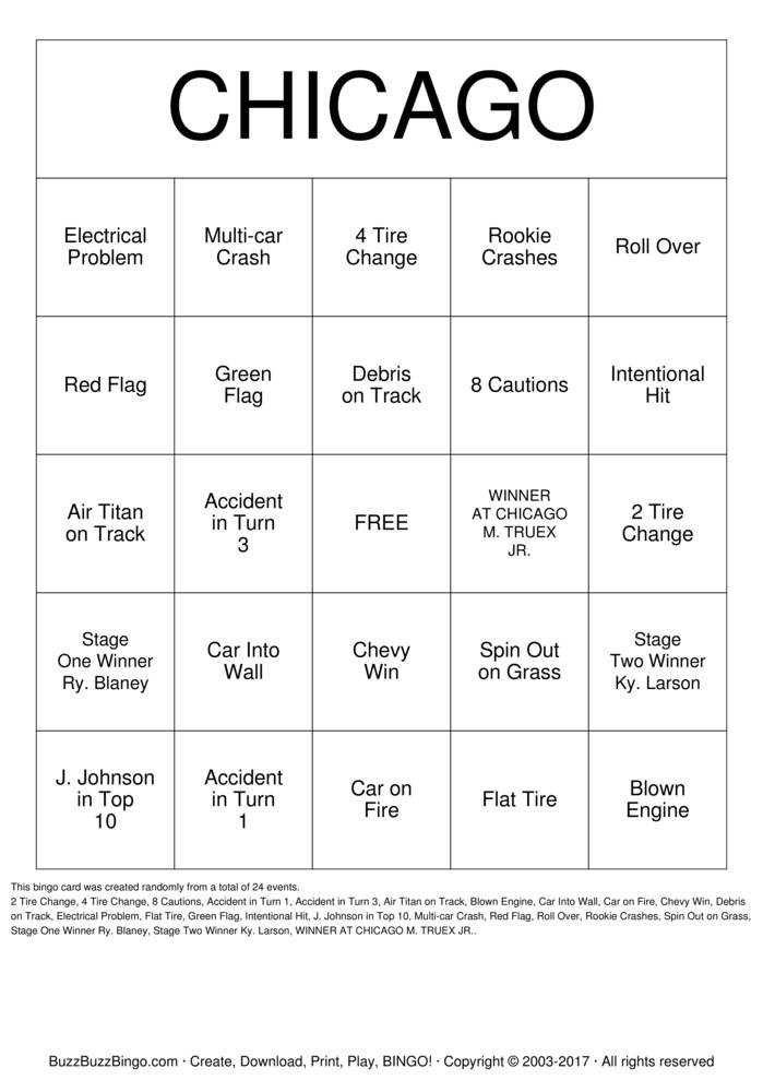 NASCAR Bingo Cards to Download, Print and Customize!