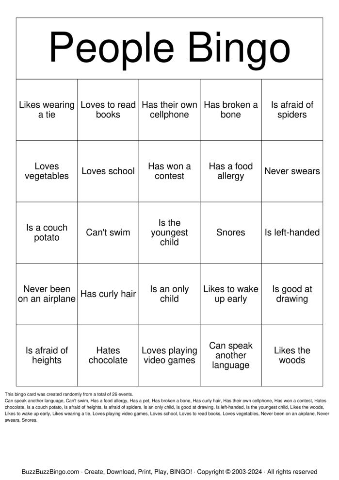 People Bingo Bingo Cards to Download, Print and Customize!