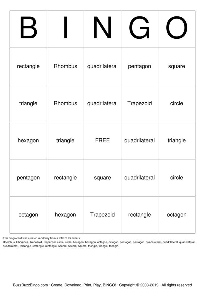 Polygon and Quadrilateral Bingo Cards to Download, Print and Customize!