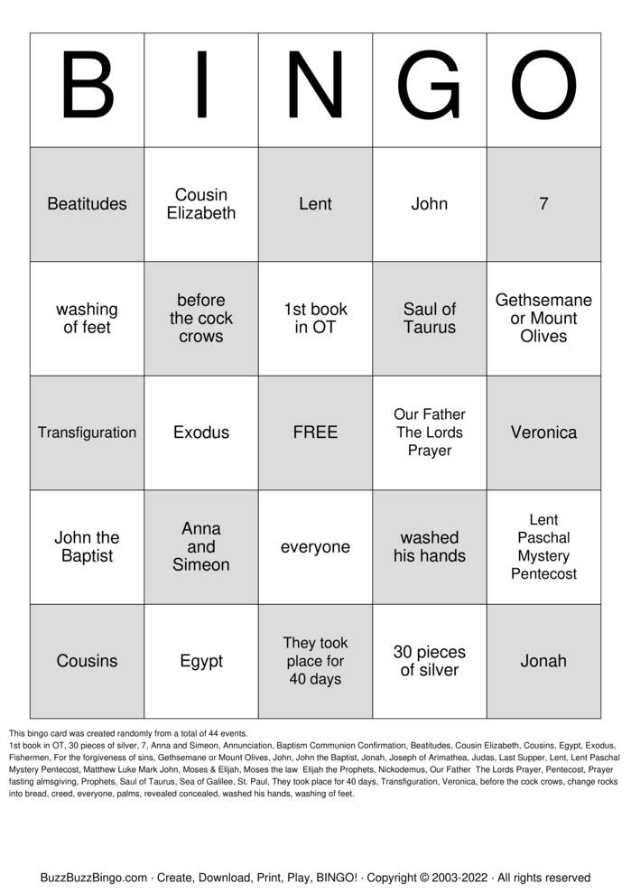 Religion Bingo Cards to Download, Print and Customize!