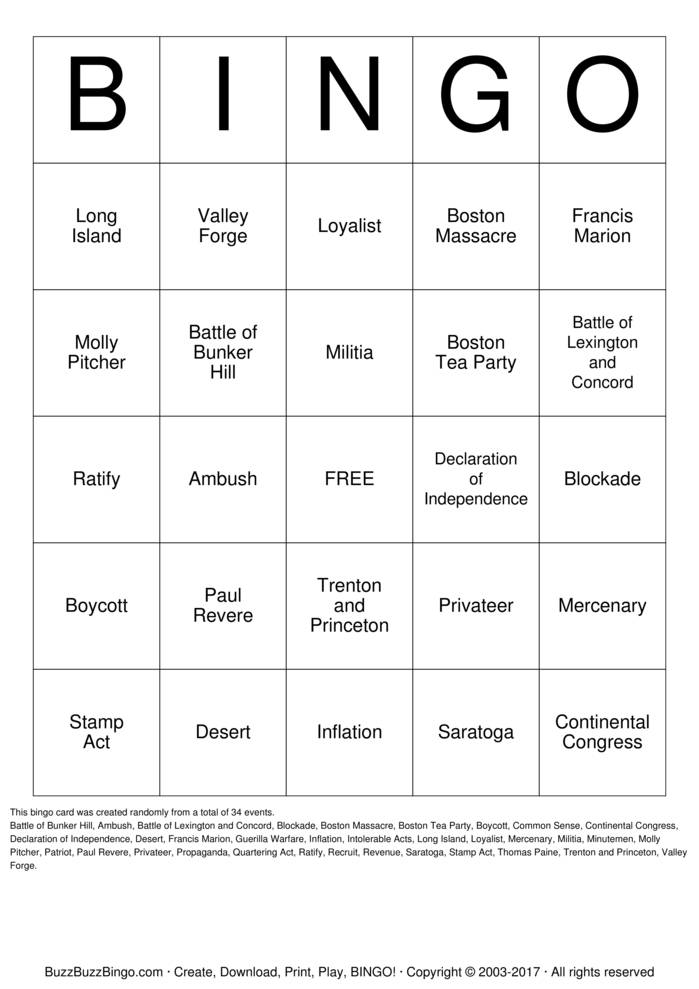 Revolution Bingo Bingo Cards to Download, Print and Customize!