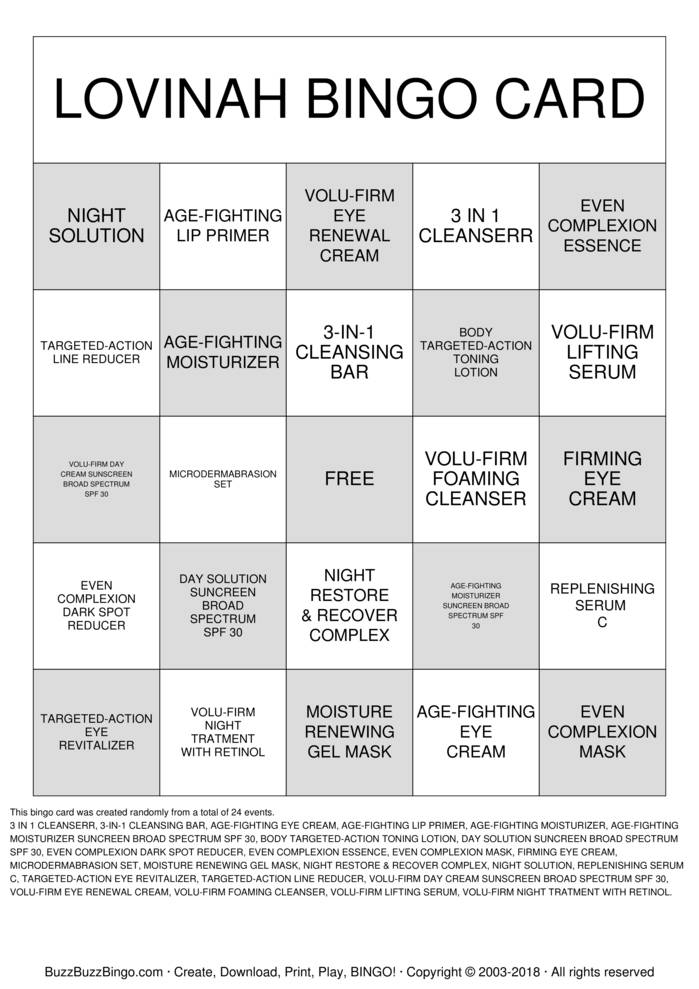 SKIN CARE Bingo Cards to Download, Print and Customize!