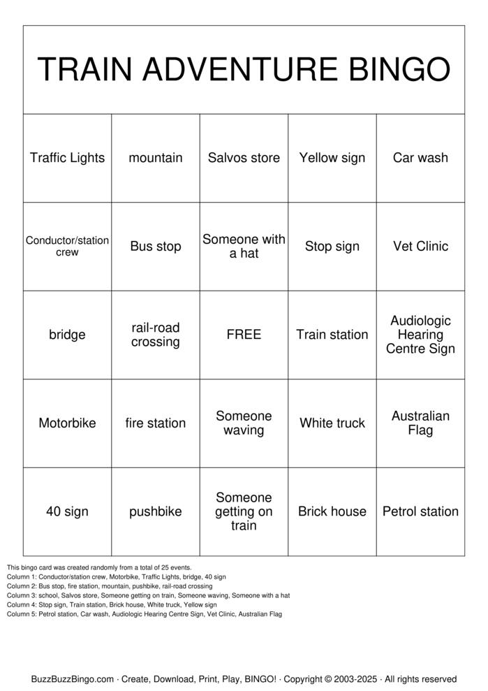 TRAIN Bingo Cards to Download, Print and Customize!