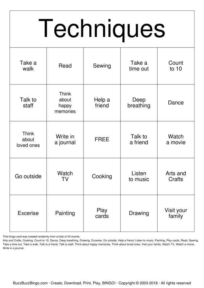 depression and anxiety Bingo Cards to Download, Print and Customize!