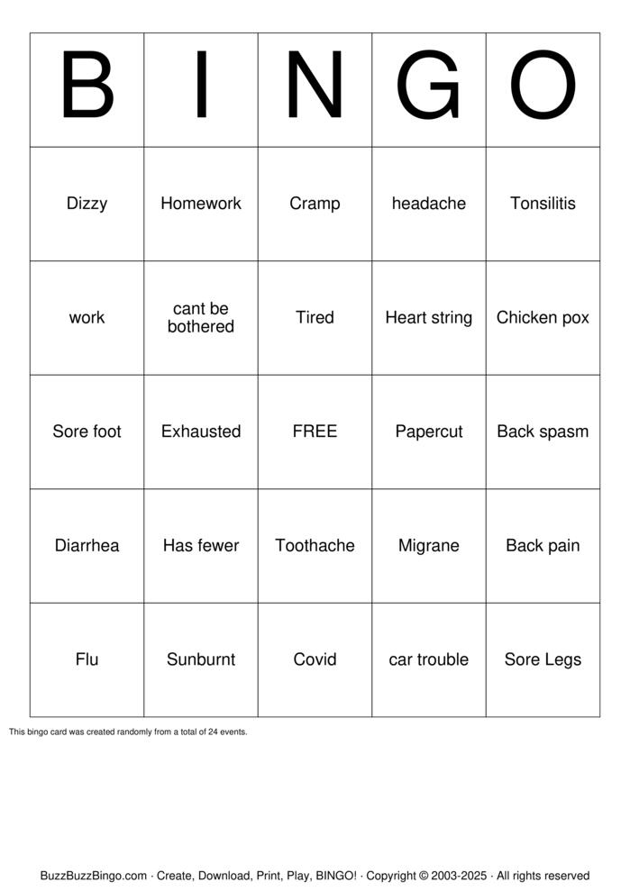 excuses Bingo Cards to Download, Print and Customize!
