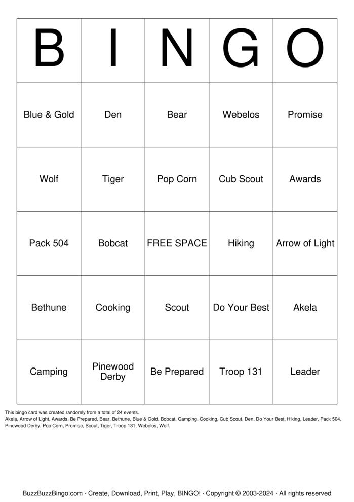 Cub Scouts Bingo Cards to Download, Print and Customize!