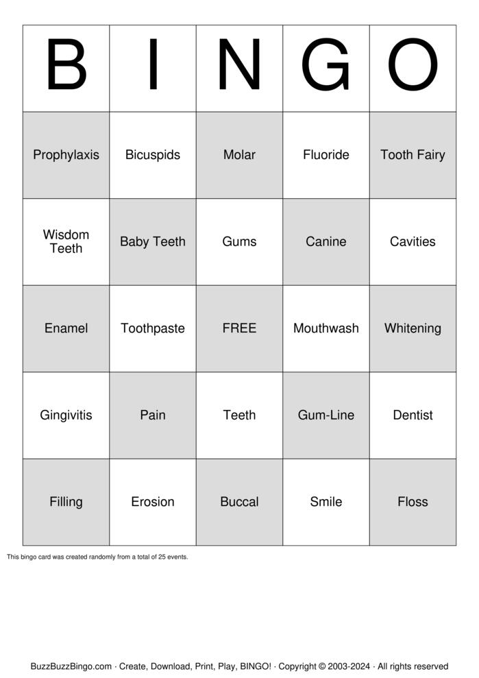 Dental Bingo Cards to Download, Print and Customize!