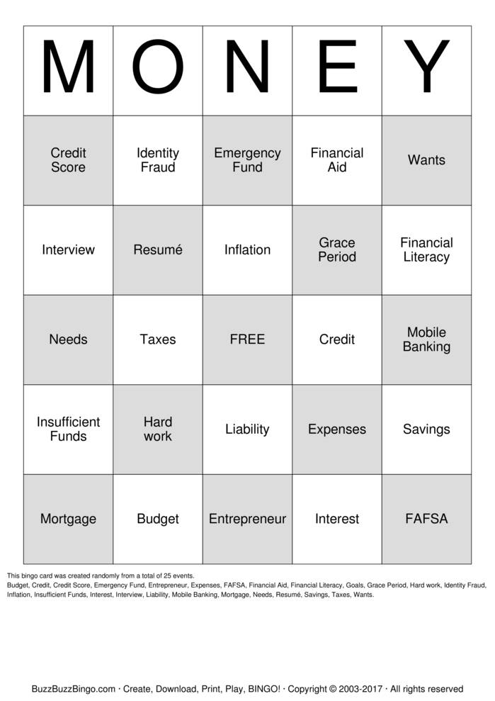 Financial Literacy Bingo Cards to Download, Print and Customize!