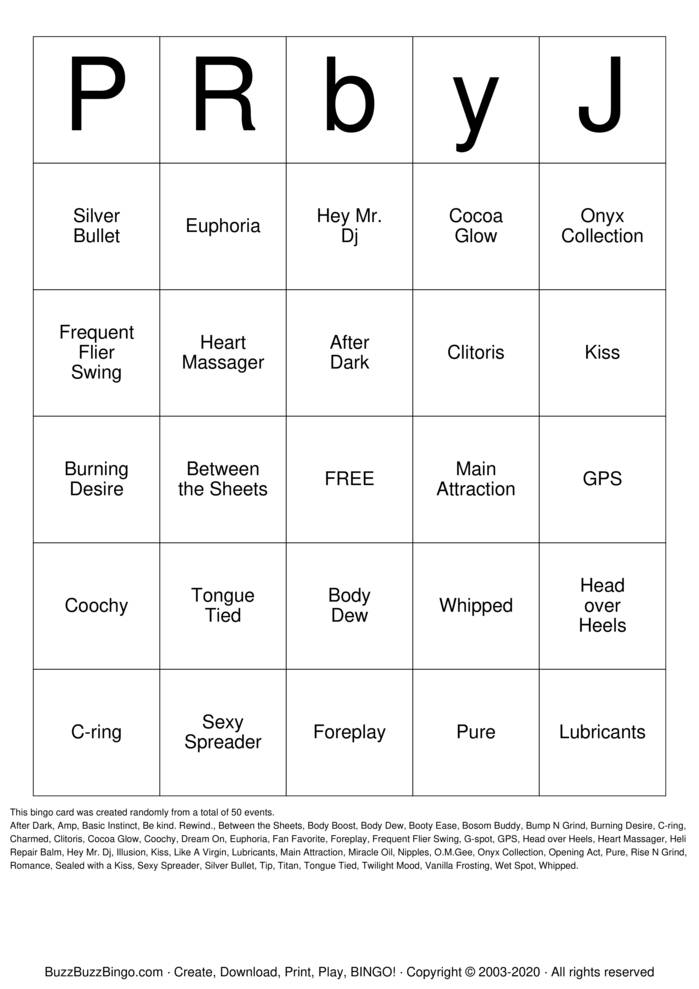 Intimate Adventures Bingo Cards to Download, Print and Customize!