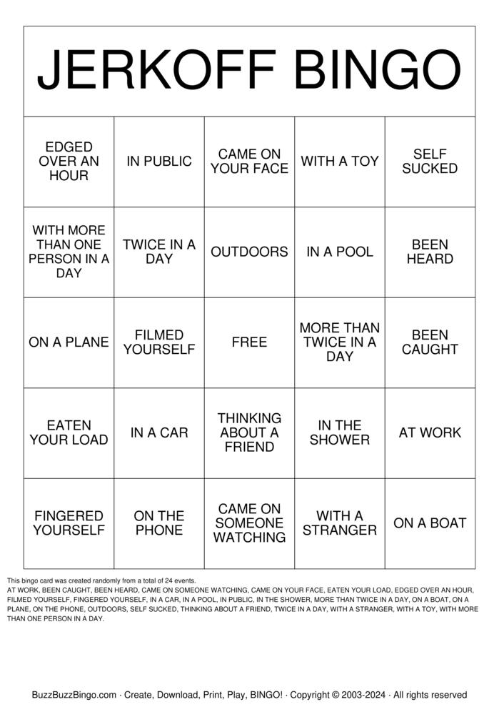 MASTURBATION BINGO Bingo Cards to Download, Print and Customize!