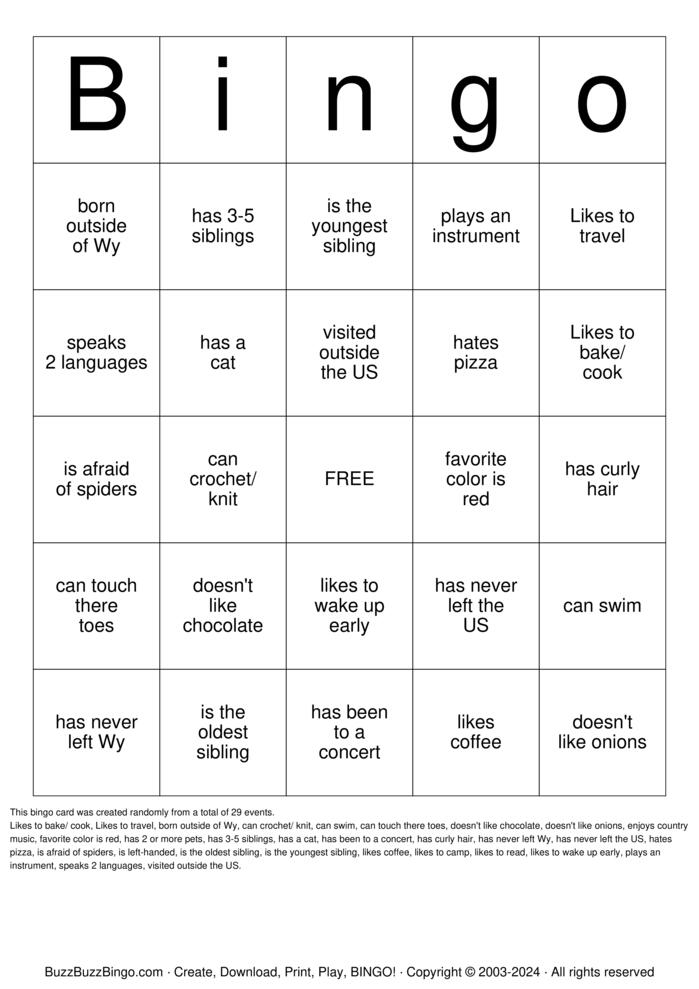 People Bingo Bingo Cards to Download, Print and Customize!