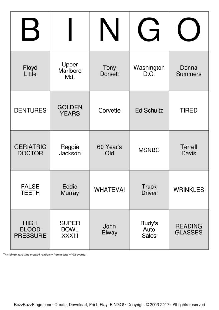 RUDY Is 60 Years Old! Bingo Cards to Download, Print and Customize!