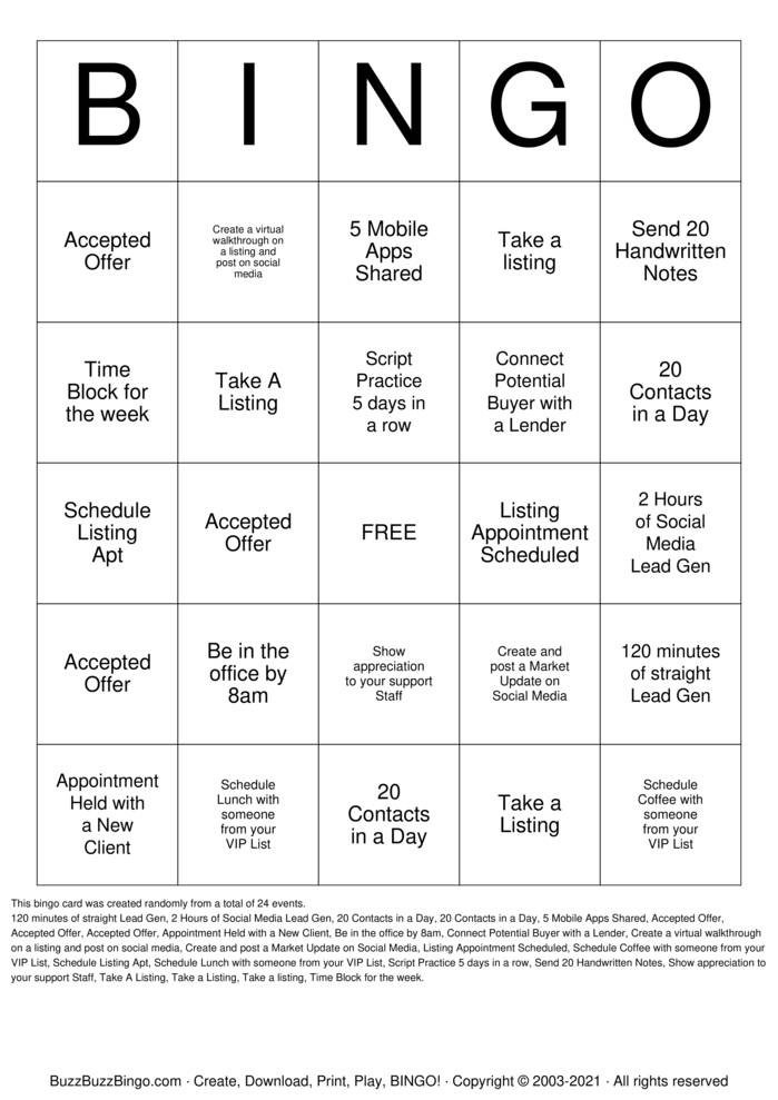 Real Estate Bingo Bingo Cards to Download, Print and Customize!