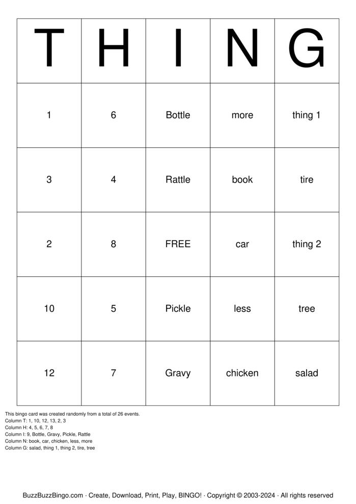 THING Bingo Cards to Download, Print and Customize!