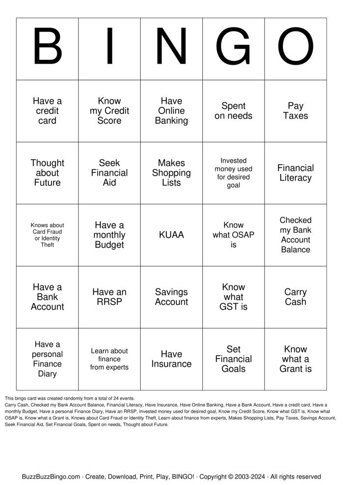 Finance Bingo Cards to Download, Print and Customize!
