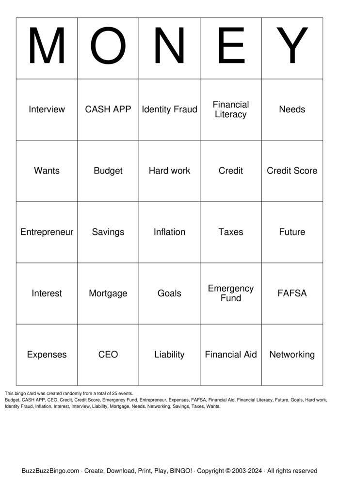 Financial Literacy Bingo Cards to Download, Print and Customize!