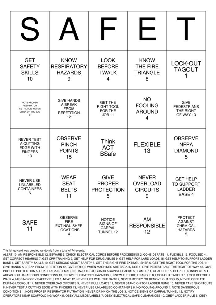 SAFE-T Bingo Cards to Download, Print and Customize!