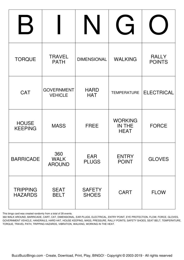 SAFETY BINGO Bingo Cards to Download, Print and Customize!