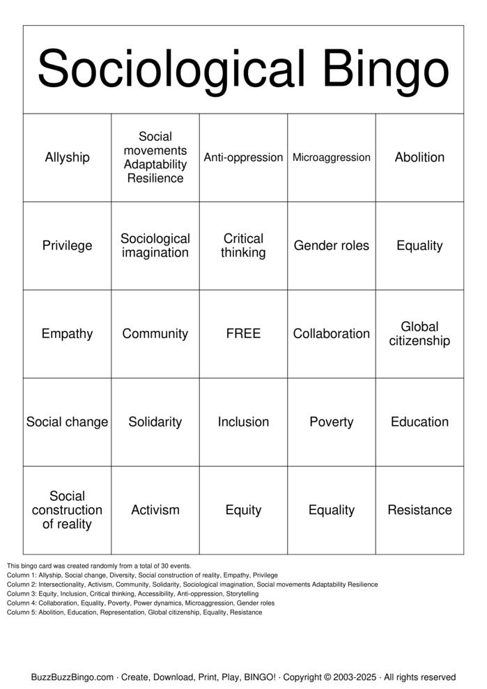 Sociology Bingo Cards to Download, Print and Customize!