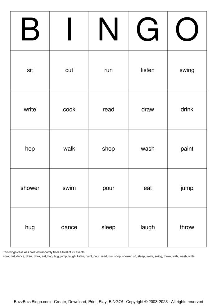 Verbs Bingo Cards to Download, Print and Customize!