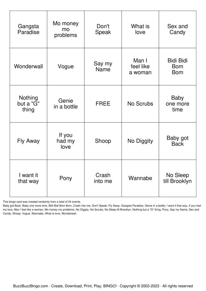 90's Bingo Cards to Download, Print and Customize!