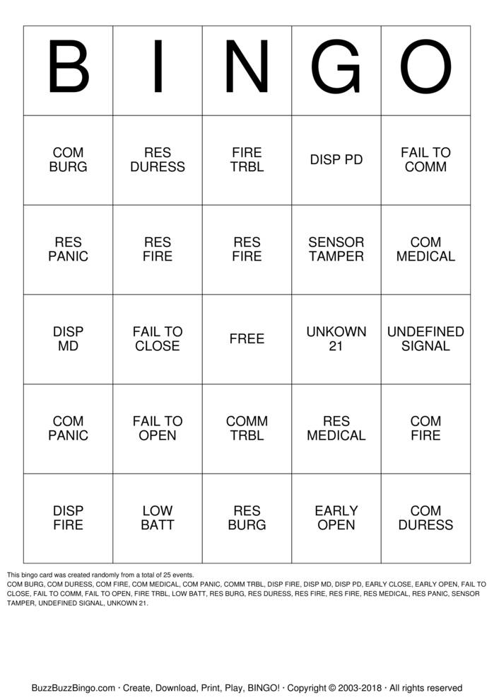 ALARM Bingo Cards to Download, Print and Customize!