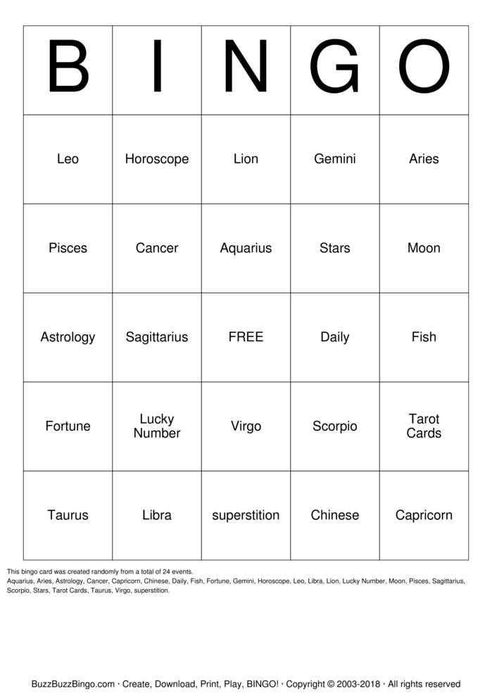 Aries Bingo Cards to Download, Print and Customize!