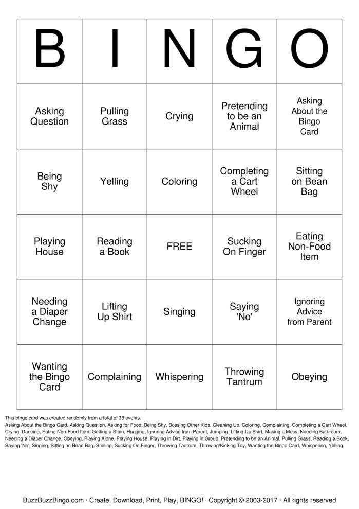 BABYSITTING Bingo Cards to Download, Print and Customize!
