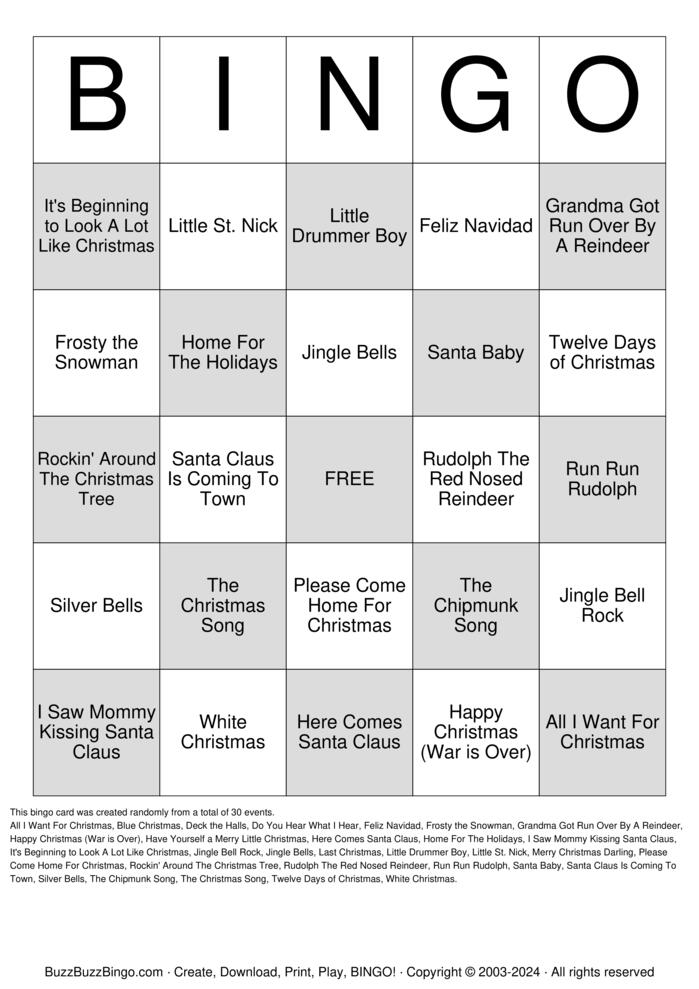 Christmas Songs Bingo Cards to Download, Print and Customize!