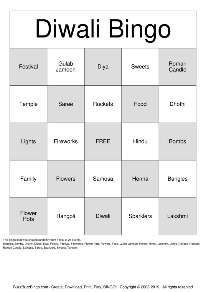 Diwali Bingo Bingo Cards to Download, Print and Customize!