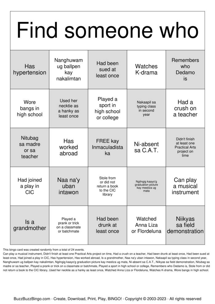 Find someone who Bingo Cards to Download, Print and Customize!