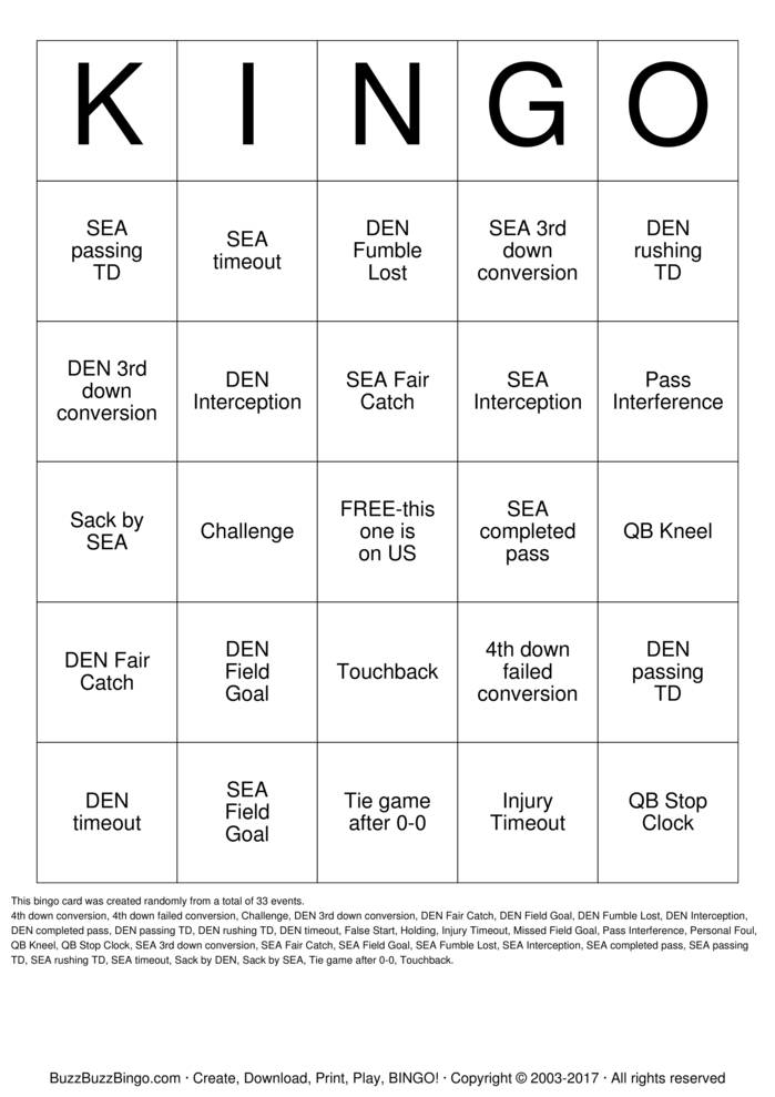 Kings' Superbowl Bingo Cards to Download, Print and Customize!