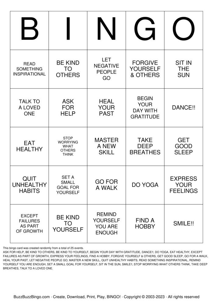 Mental Health Bingo Cards to Download, Print and Customize!