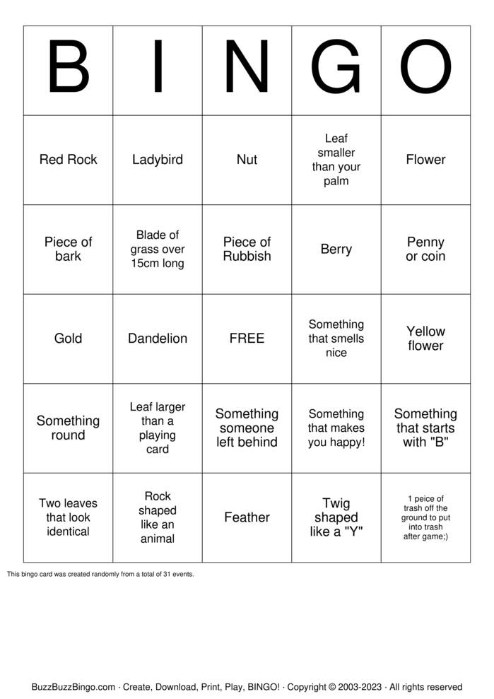 Our Family Friday Creek Scavenger Hunt Bingo Cards to Download, Print ...