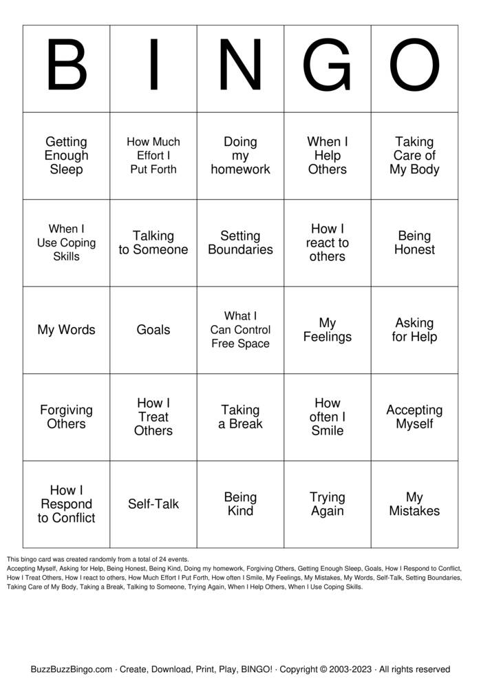 Things I Can Control Bingo Cards to Download, Print and Customize!