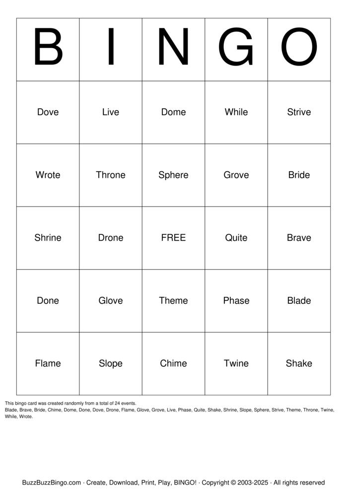 Two Syllable Words VCe Bingo Cards to Download, Print and Customize!
