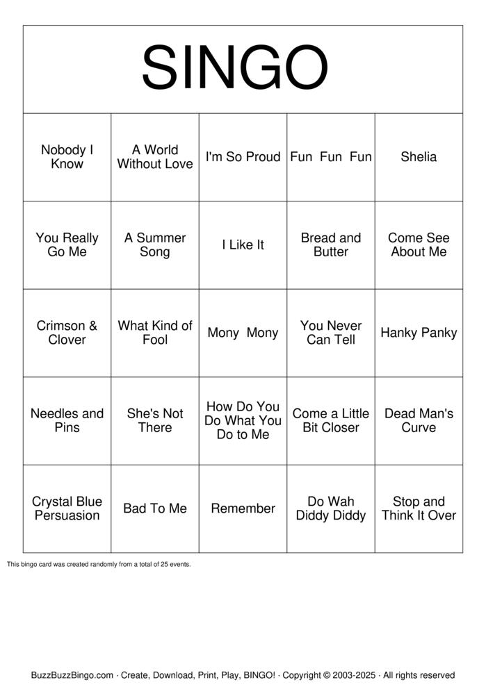 1964 Bingo Cards to Download, Print and Customize!