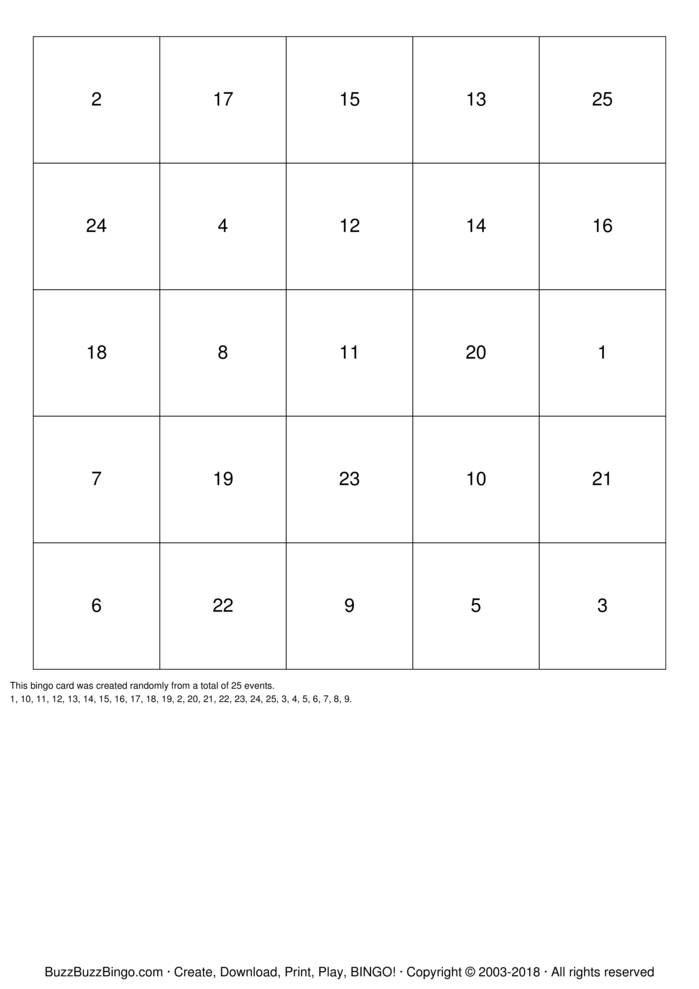 BINGO 1-25 Bingo Cards to Download, Print and Customize!