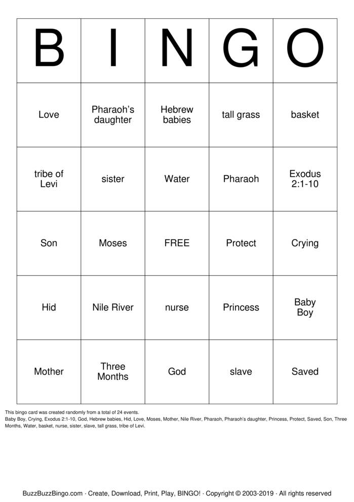 Baby Moses Bingo Cards to Download, Print and Customize!
