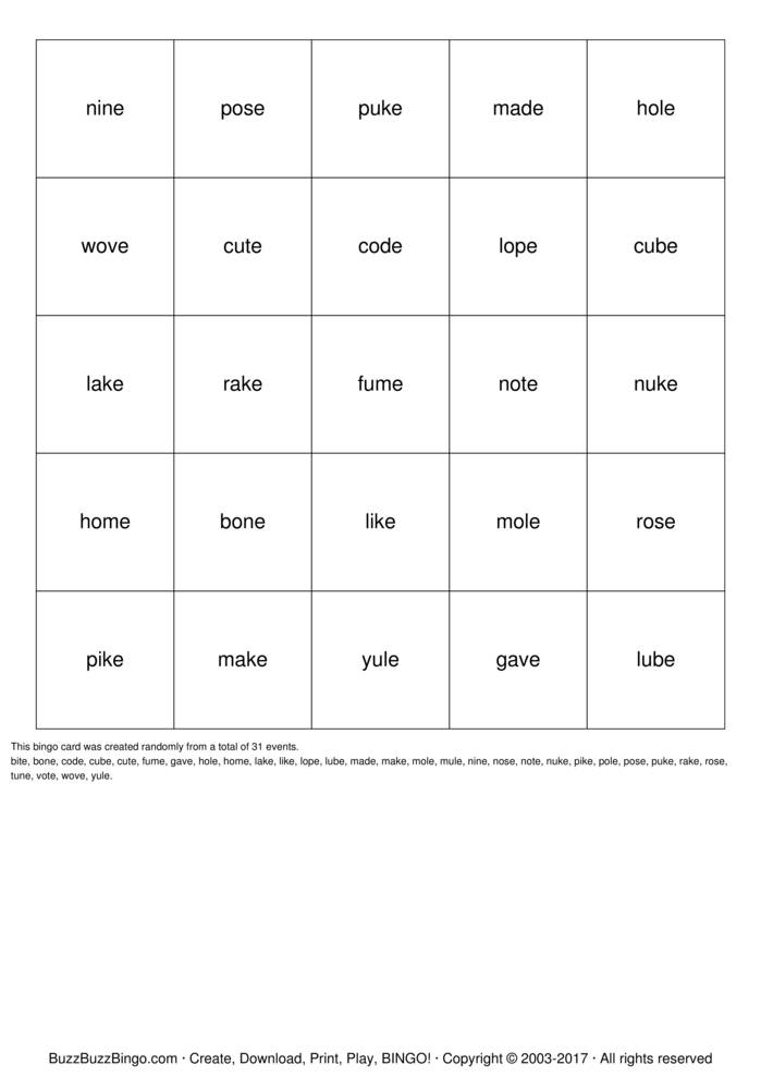 CVCe Bingo Cards to Download, Print and Customize!
