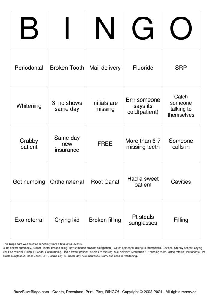 Dental Bingo Cards to Download, Print and Customize!