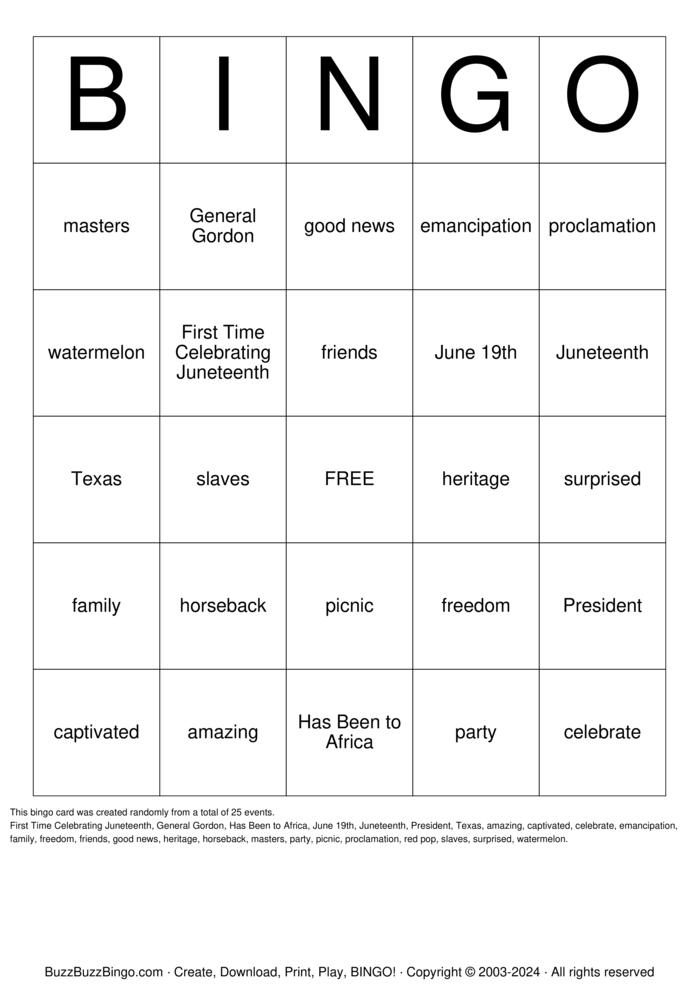 Juneteenth Bingo Cards to Download, Print and Customize!