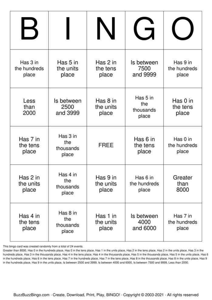 Math -Place Value Bingo Cards to Download, Print and Customize!