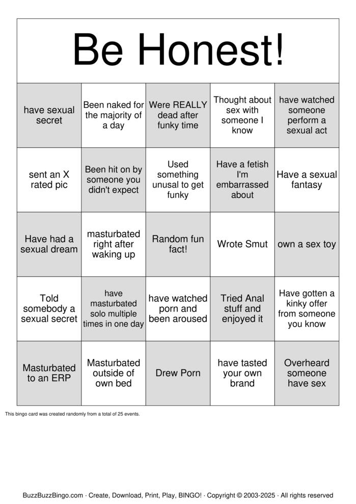NSFW Bingo Bingo Cards to Download, Print and Customize!