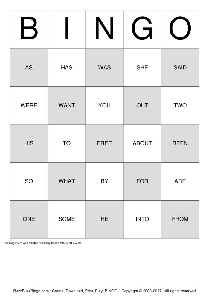 SIGHTWORD Bingo Cards to Download, Print and Customize!