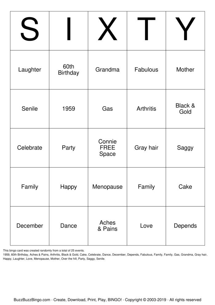 60th Birthday Bingo Cards to Download, Print and Customize!