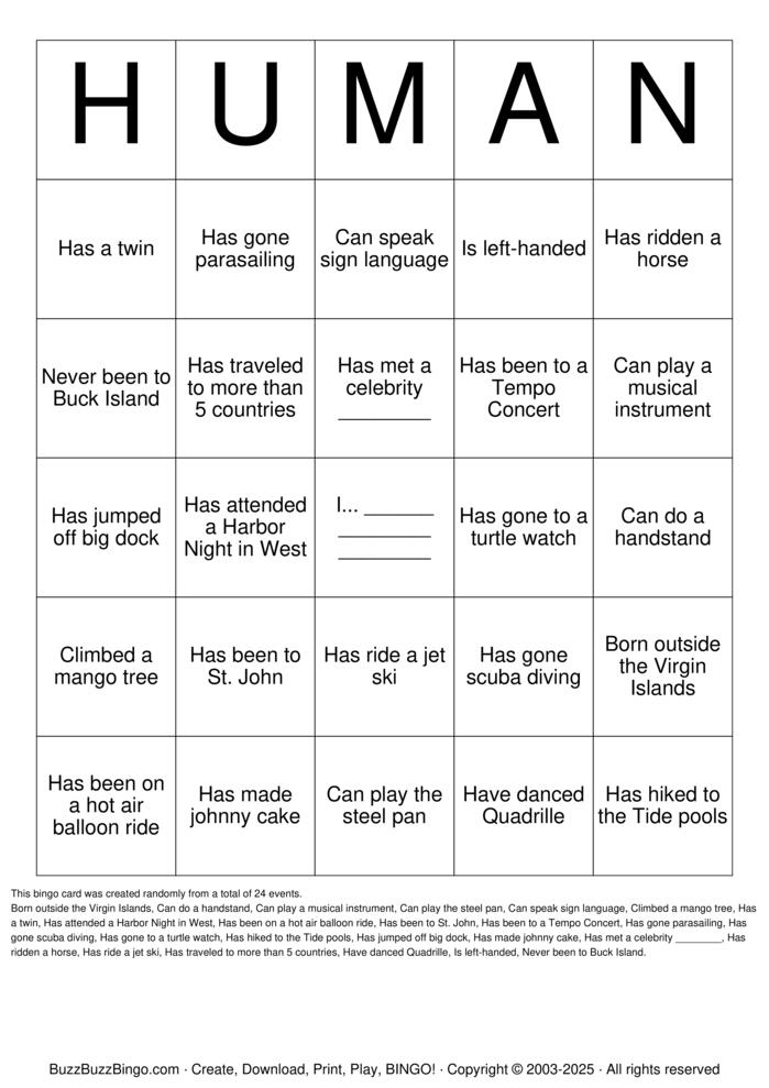 Human Bingo Cards to Download, Print and Customize!