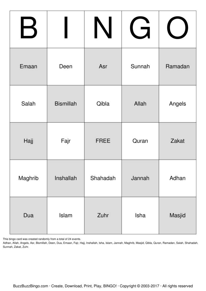 Islamic Bingo Cards to Download, Print and Customize!