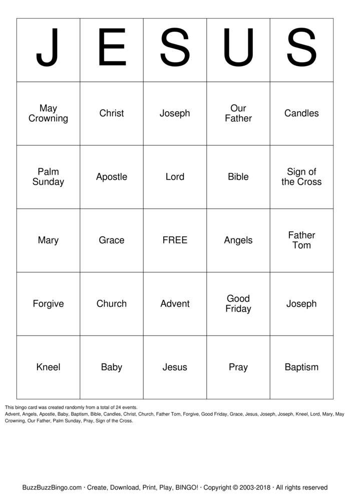 JESUS Bingo Cards to Download, Print and Customize!