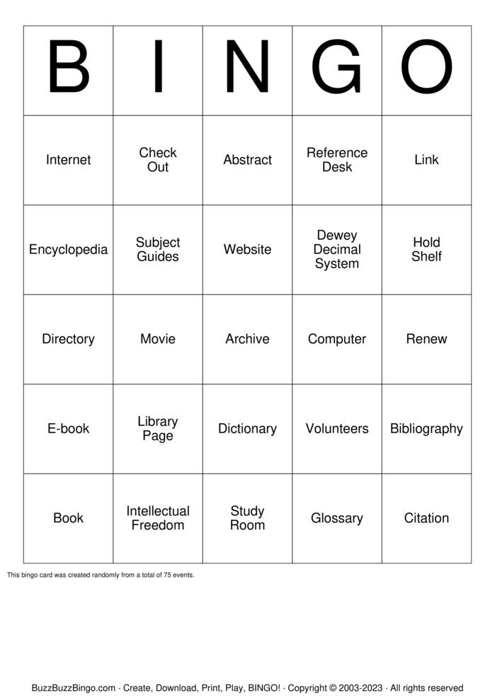 Library Bingo Bingo Cards to Download, Print and Customize!